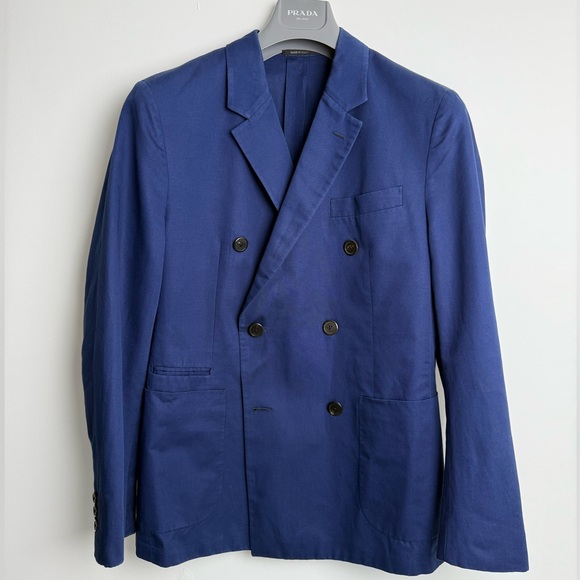 Prada | Jackets & Coats | Prada Milano Blue Doublebreasted Cotton ...